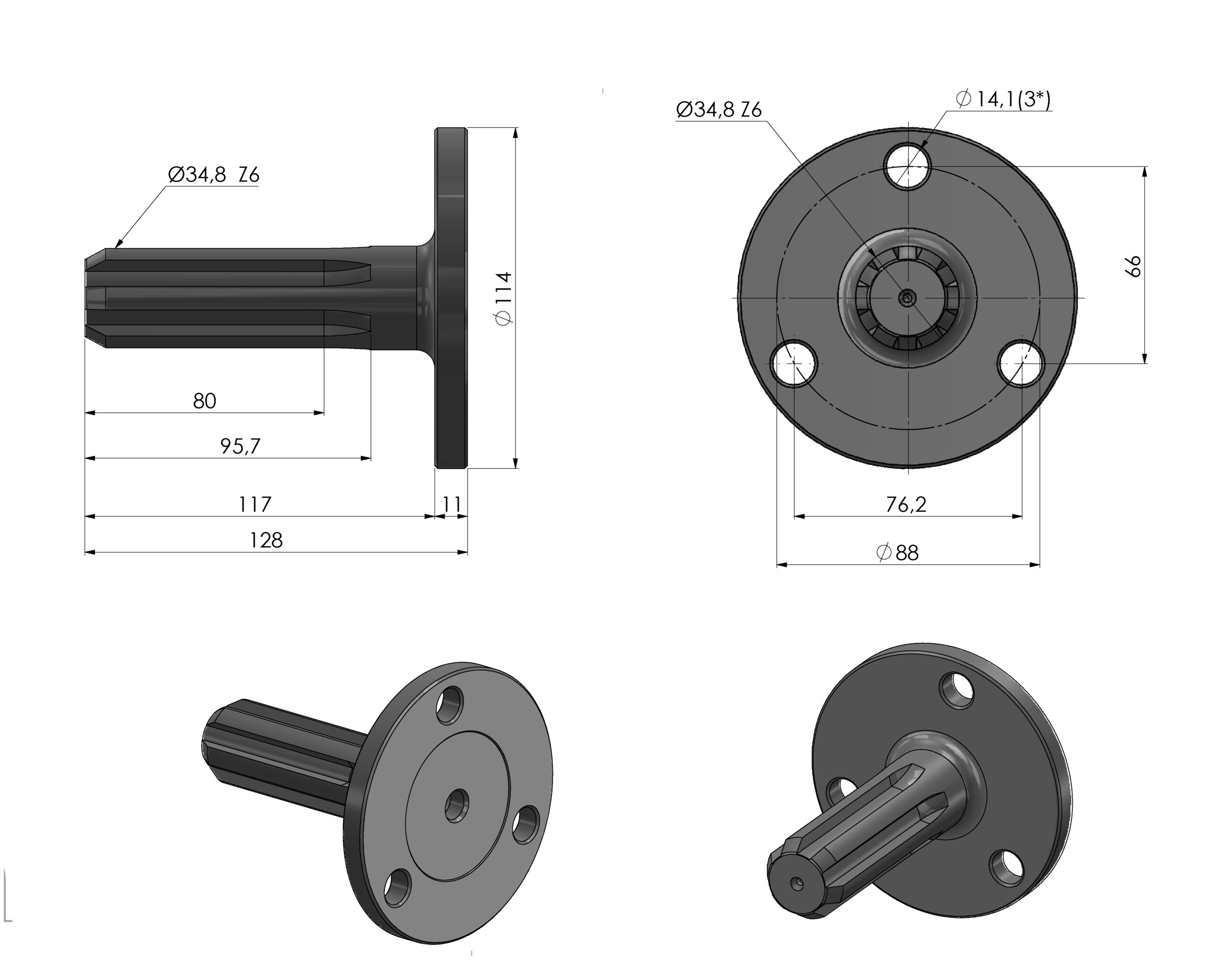 PTO Stub PTO Shaft 1 3/8" - 6 Teeth - Hydropartsholland